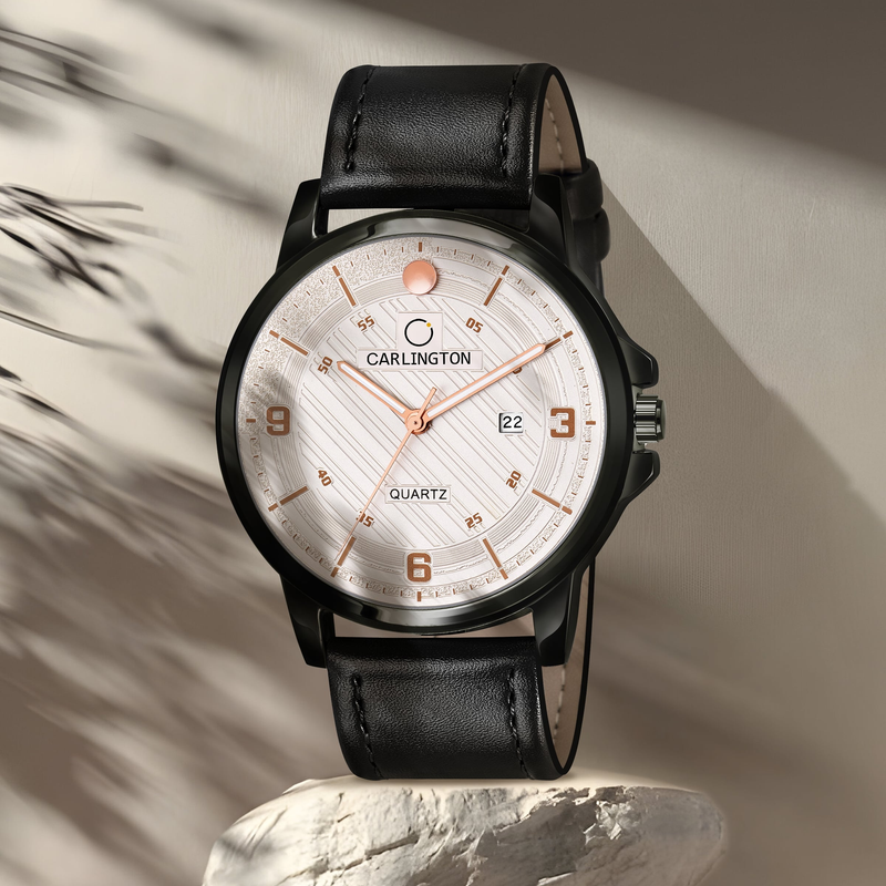 Carlington Elite Gents Water Resistant Genuine Leather Strap With Date