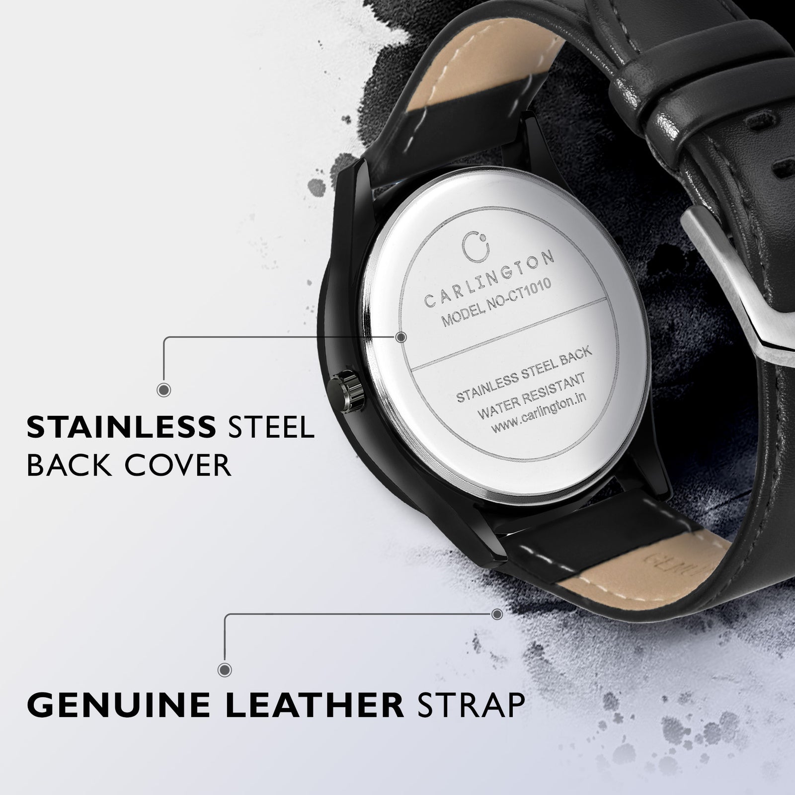 Carlington Elite CT1010 Water Resistant Leather Watch With Date Displa