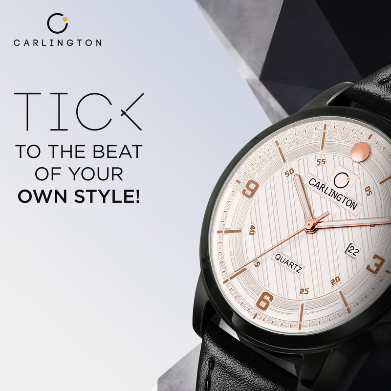 Carlington Elite Gents Water Resistant Genuine Leather Strap With Date