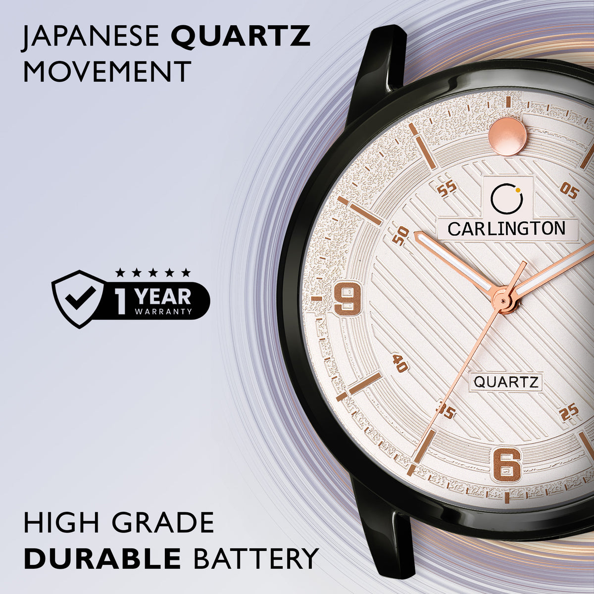 Carlington Elite Gents Water Resistant Genuine Leather Strap With Date