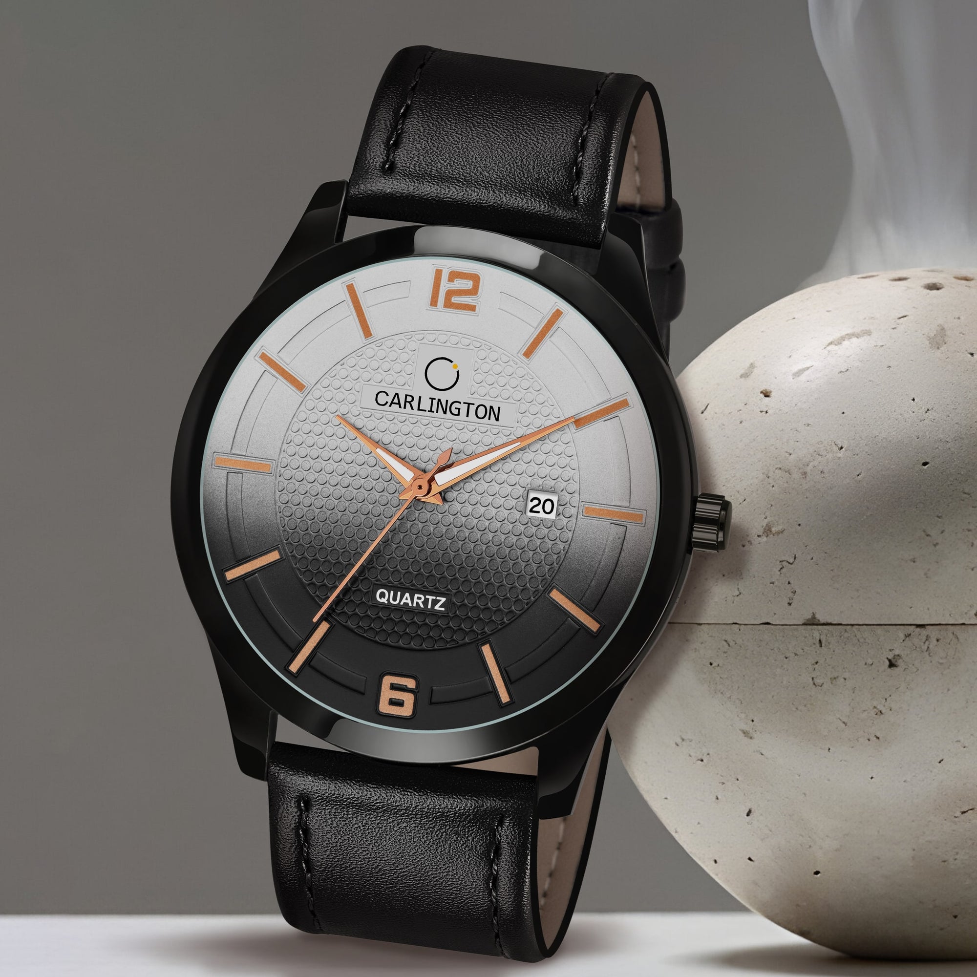 Carlington Elite CT1010 Water Resistant Leather Watch With Date Displa